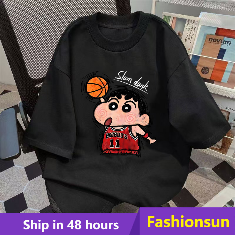 【M-8XL 情侶t恤】2025新款夏季日系蠟筆小新打籃球印花t恤純棉女中性大碼t恤時尚t恤 | 蝦皮購物