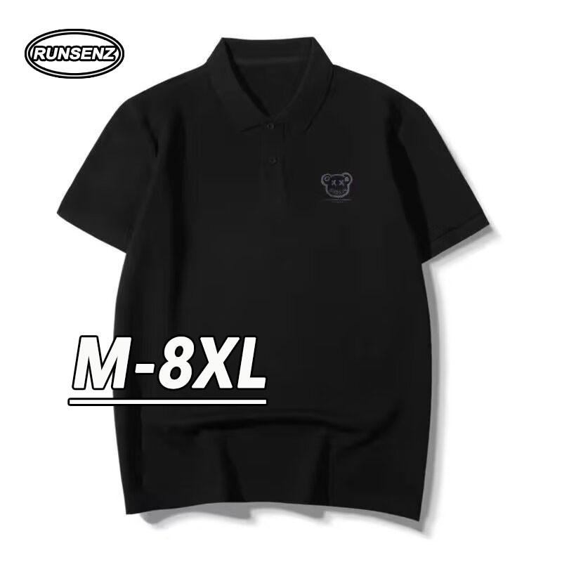 M-8XL 韓版簡約黑色短袖Polo衫男 大尺碼上衣 休閒寬鬆五分袖衣服 Oversize 加大尺碼男生T恤 | 蝦皮購物