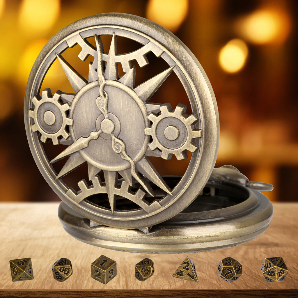 桌遊配件 鏤空 時間齒輪 懷錶 7個迷你骰子 TRPG DND COC TOC | 蝦皮購物