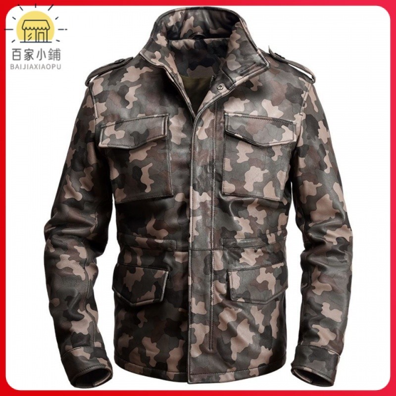 【新款皮衣 關註立減100】m65中長款獵裝迷彩服真皮皮衣男士機車立領加大碼頭層羊皮夾剋 | 蝦皮購物