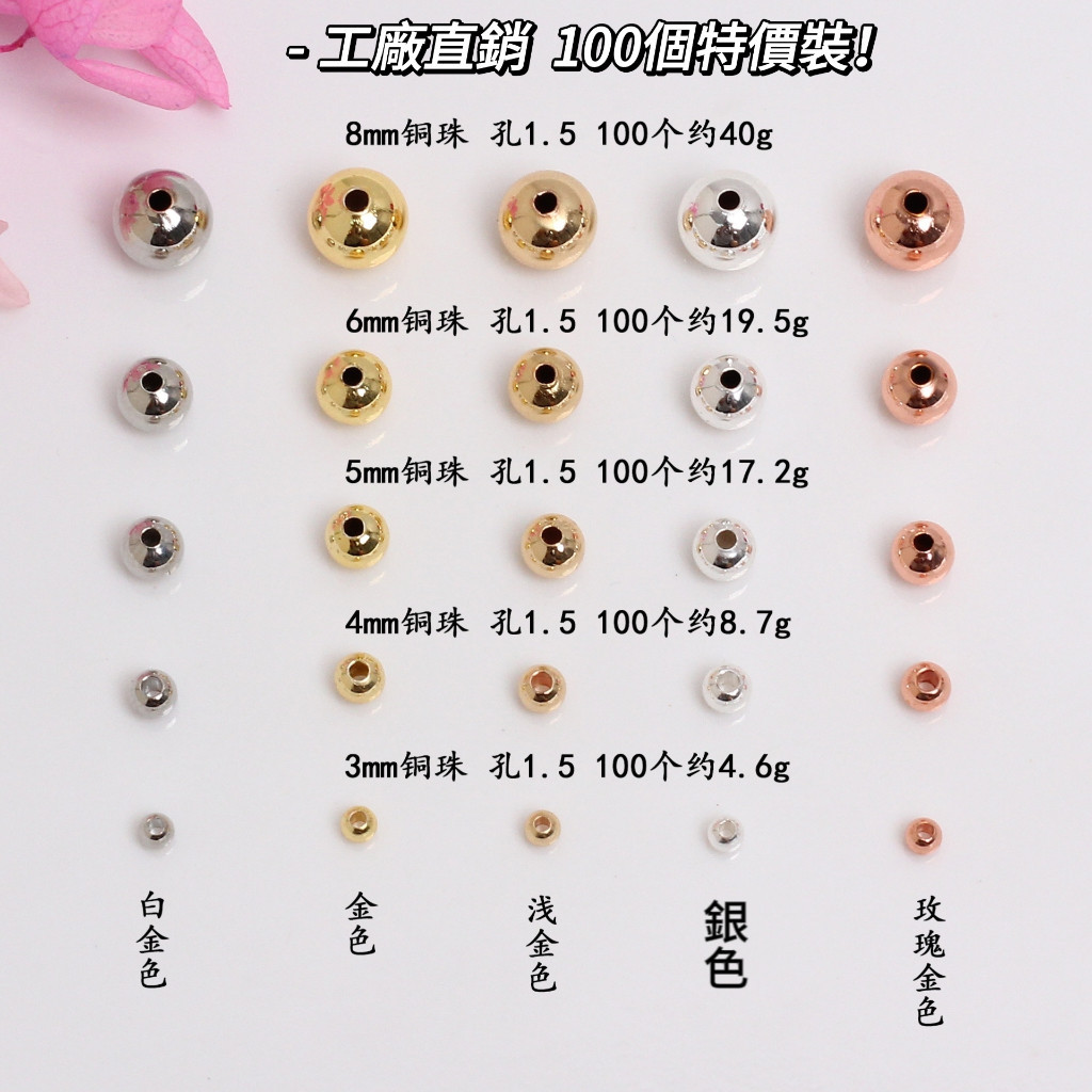 高品質 hc 【 100pcs/包】14k包金保色圓珠 轉運隔珠 小金珠光面銅珠 串珠 定位珠 diy手工材料包 | 蝦皮購物