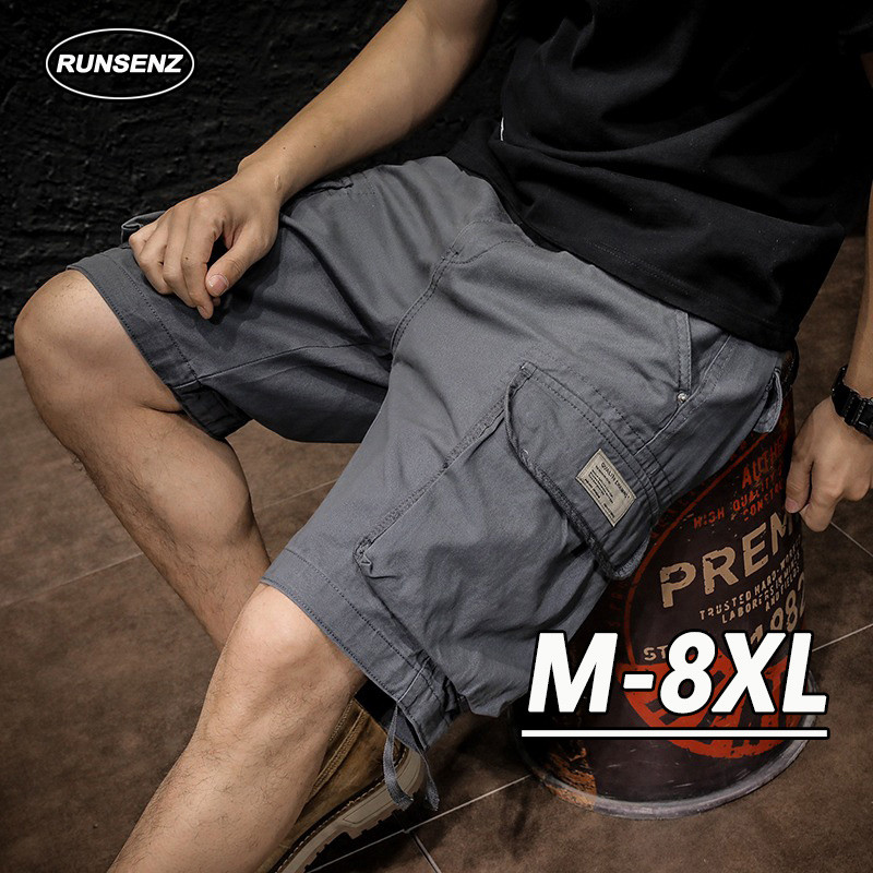 M-8XL 日系時尚大尺碼工裝短褲男 棉質休閒短褲 男生直筒五分褲 鬆緊腰抽繩綁帶運動褲 加大尺碼五分褲 | 蝦皮購物