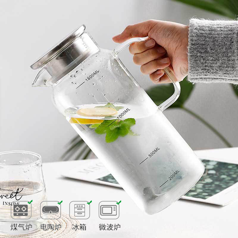 【源一】1.5L玻璃冷水壺 大容量帶刻度透明玻璃壺 高硼硅玻璃耐熱防爆水壺 玻璃茶壺 冷熱水壺 刻度水瓶 水瓶帶蓋 | 蝦皮購物