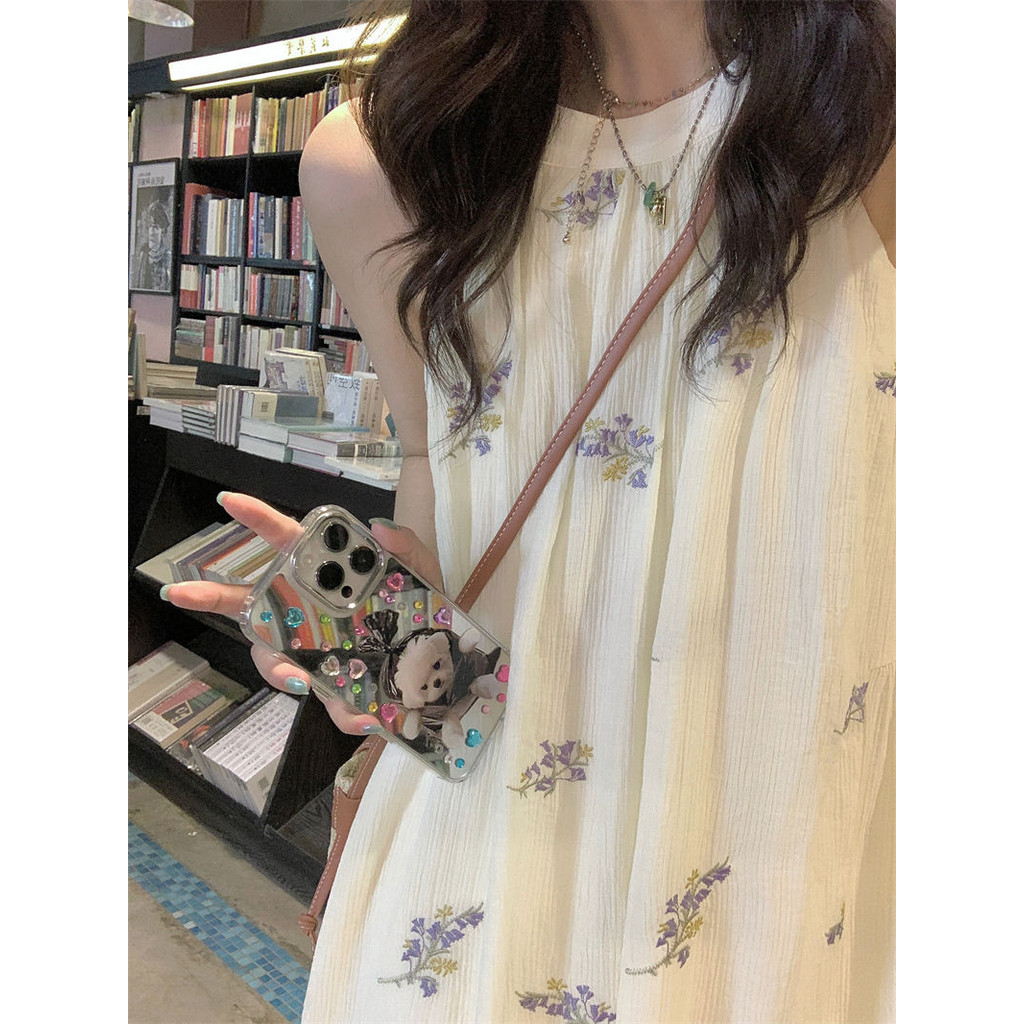 M-4XL現貨 大尺碼洋裝女 胖mm法式刺繡掛脖洋裝女夏季大尺碼無袖睡裙寬鬆顯瘦氣質長裙ins掛脖裙子白色無袖吊帶裙 | 蝦皮購物