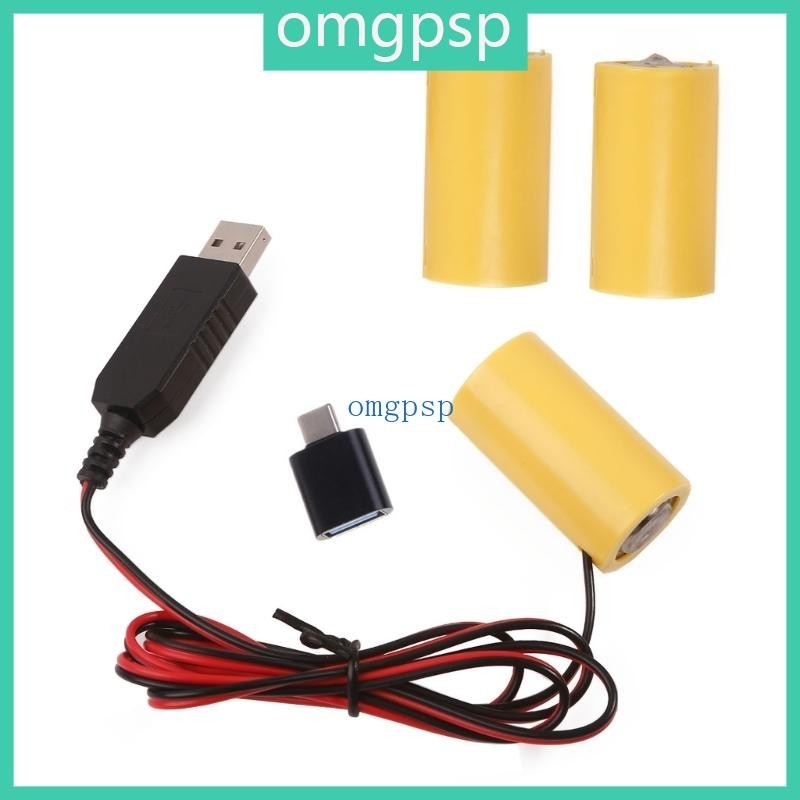 Omg USB 5V2A 虛擬電池適配器線消除器電纜+USB C 適配器替換 3x LR14 C 電池用於手電筒 | 蝦皮購物