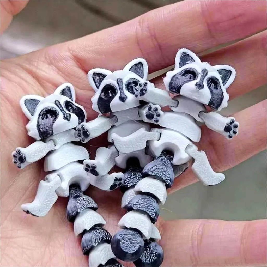 [Meow.sensei]多色打印桌麵手辦真3D可愛浣熊掛件全身關節可動鑰匙扣背包掛件 | 蝦皮購物