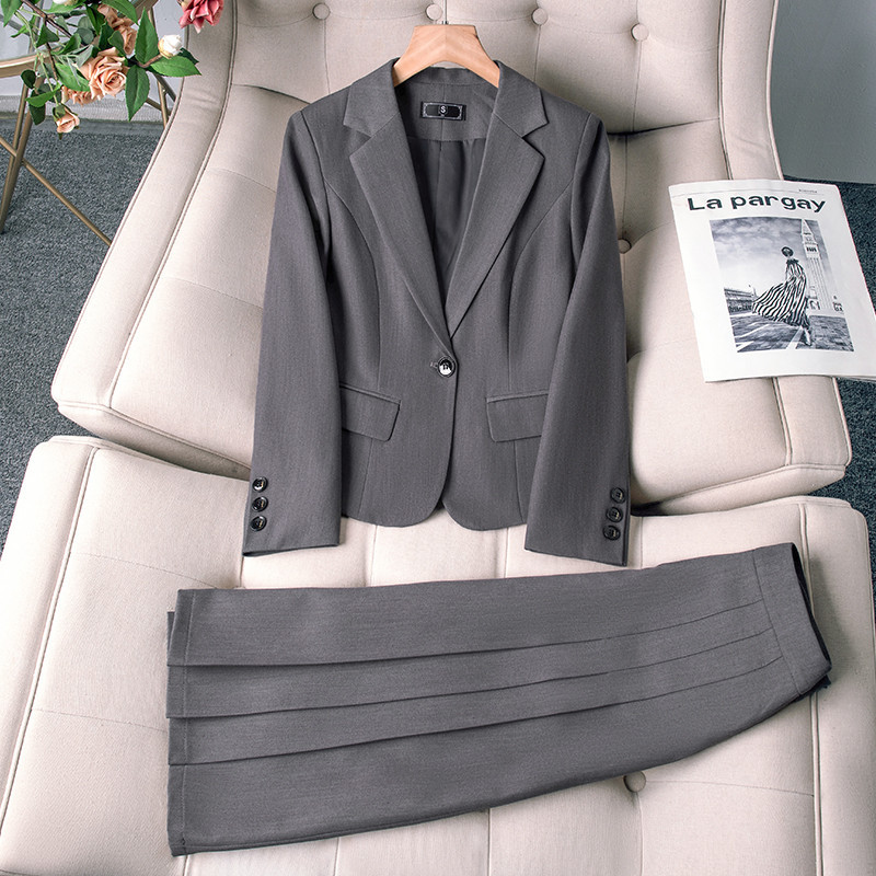 Miguo_S-4XL 小個子西服套裝女 秋季新款 韓版時尚簡約氣質女神範OL職業西裝套裝 大尺碼西裝裙 | 蝦皮購物
