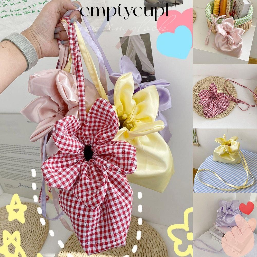 EMPTYCUP單肩包,滌綸休閒的方格花朵水桶包,創意禮品多功能糖果色收納袋 | 蝦皮購物