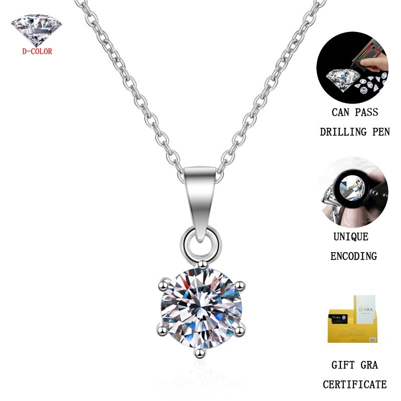 【帶Gra證書】S925銀項鍊1克拉莫桑石六爪吊墜可配鑽筆測試 | 蝦皮購物