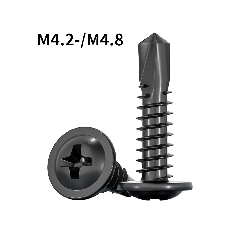 【XJC】黑色410不鏽鋼十字大扁頭鑽尾自攻釘圓頭華司燕尾自鑽螺絲4.2M4.8 | 蝦皮購物