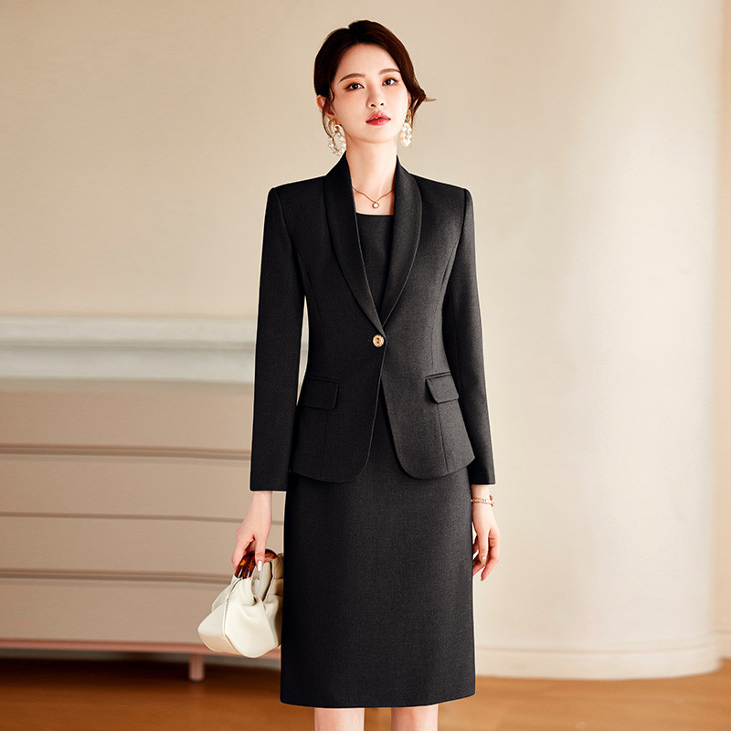 Miguo_S-4XL 名媛小香風長袖西裝外套女 秋季修身一粒扣通勤西服連身裙套裝 職業OL正裝 大尺碼西裝套裙 | 蝦皮購物