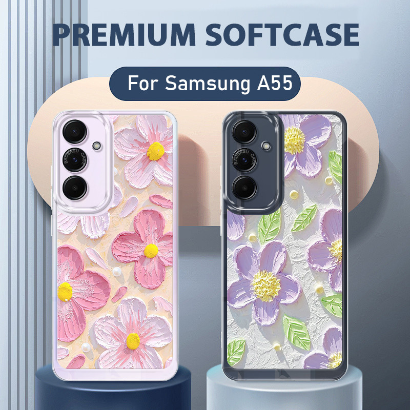 SAMSUNG Mawar 油畫軟殼三星 A55 5G 最新可愛外殼 Galaxy A55 女孩外殼 Hp 透明三星 A | 蝦皮購物