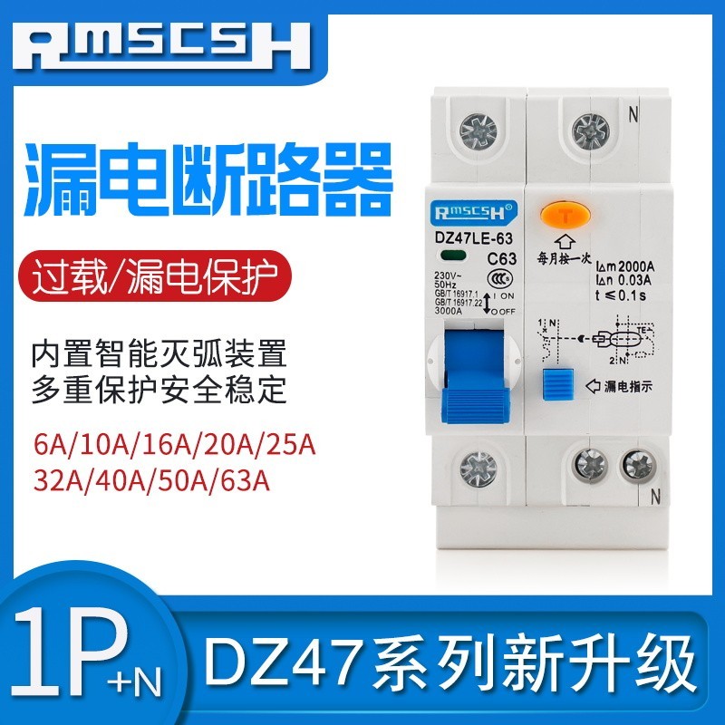 DZ47LE-63 1P+N 漏電斷路器 漏電保護器 空氣開關家用空開斷路器 | 蝦皮購物