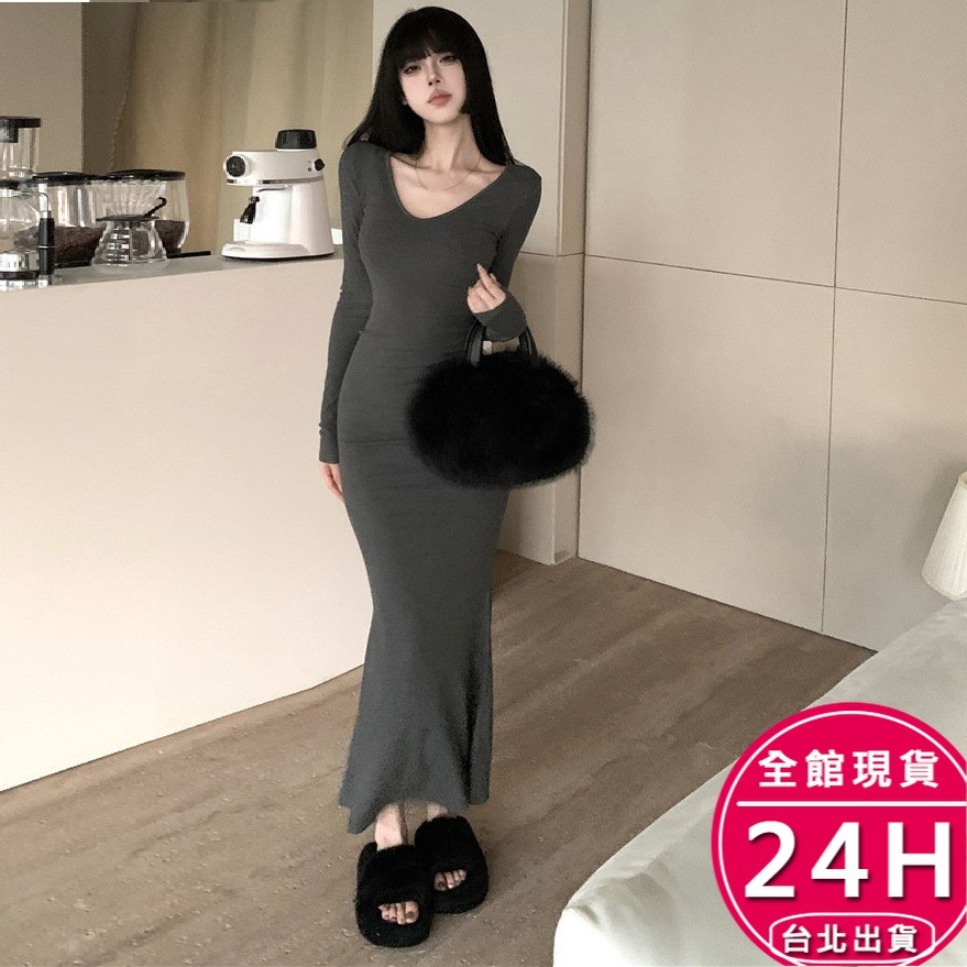 【梨卡】隔日到貨 女裝 上衣 洋裝 連身裙 黑色螺紋長裙 寬鬆洋裝 氣質辣妹包臀裙 顯瘦上衣WT157【現貨24H】 | 蝦皮購物