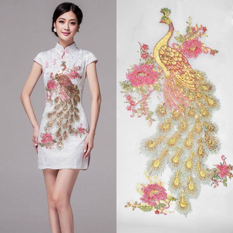 【繡片】孔雀鳳凰牡丹花外單高品質刺繡亮片補丁貼繡片大號旗袍衣服裝飾品 蝦皮購物