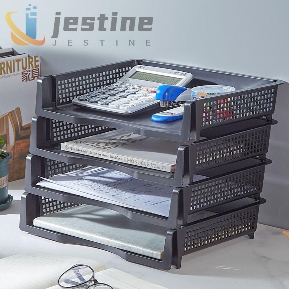 Jestine 可堆疊文件架,桌面管理器文件管理器 A4 文件存儲托盤,簡單的紙架 INS 風格塑料檔案 | 蝦皮購物