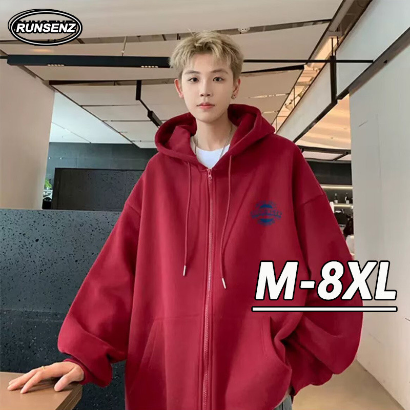 M-8XL 韓風秋季加厚紅色連帽大學T男 保暖衛衣 男生大尺碼帽衫 內刷毛長袖運動衫 加大尺碼男裝 | 蝦皮購物