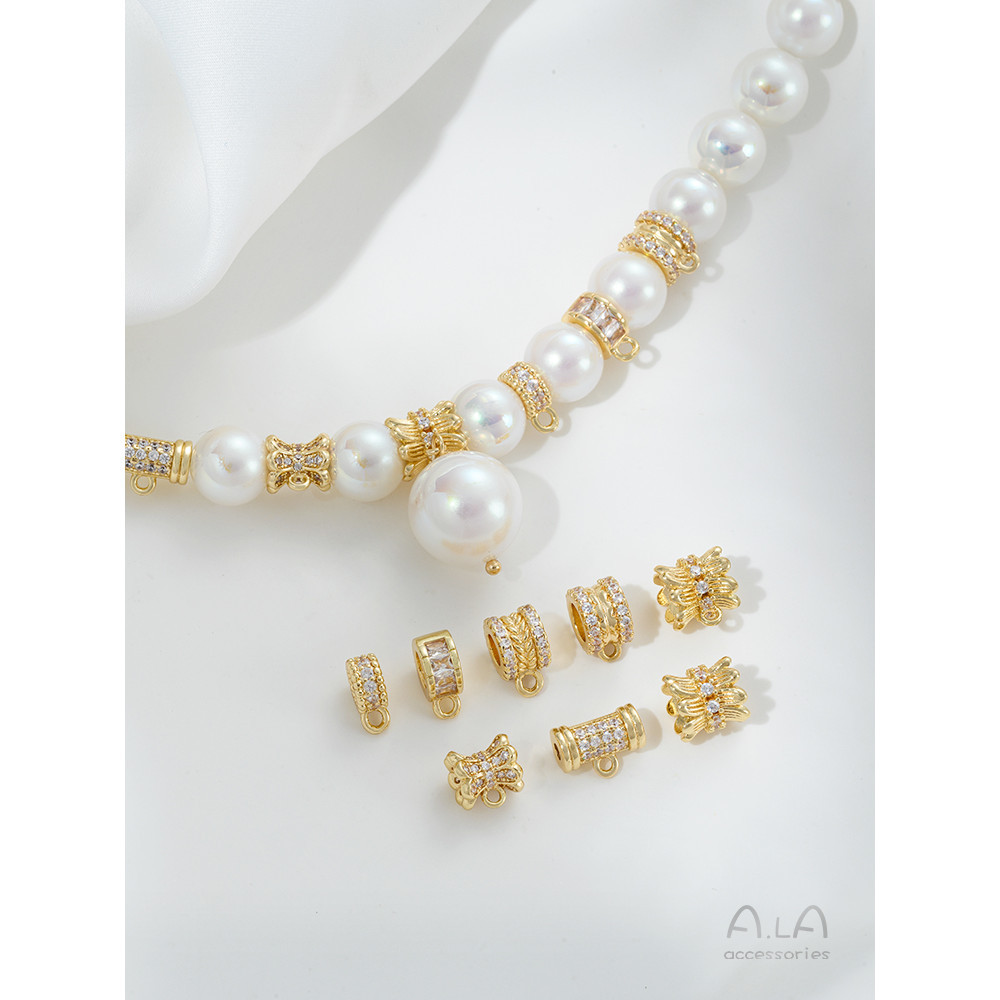 Ala- 14K包金保色鑲鋯石車輪桶珠帶吊環雙面花托隔珠diy手工串珍珠配件 | 蝦皮購物