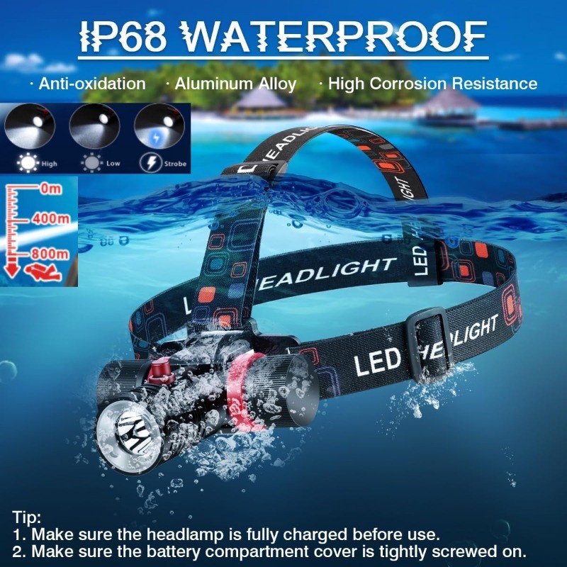 專業水肺潛水頭燈潛水燈,水下 800M 潛水燈可充電,IPX8 防水潛水頭燈,3 種模式,超亮 Dvie 燈 | 蝦皮購物