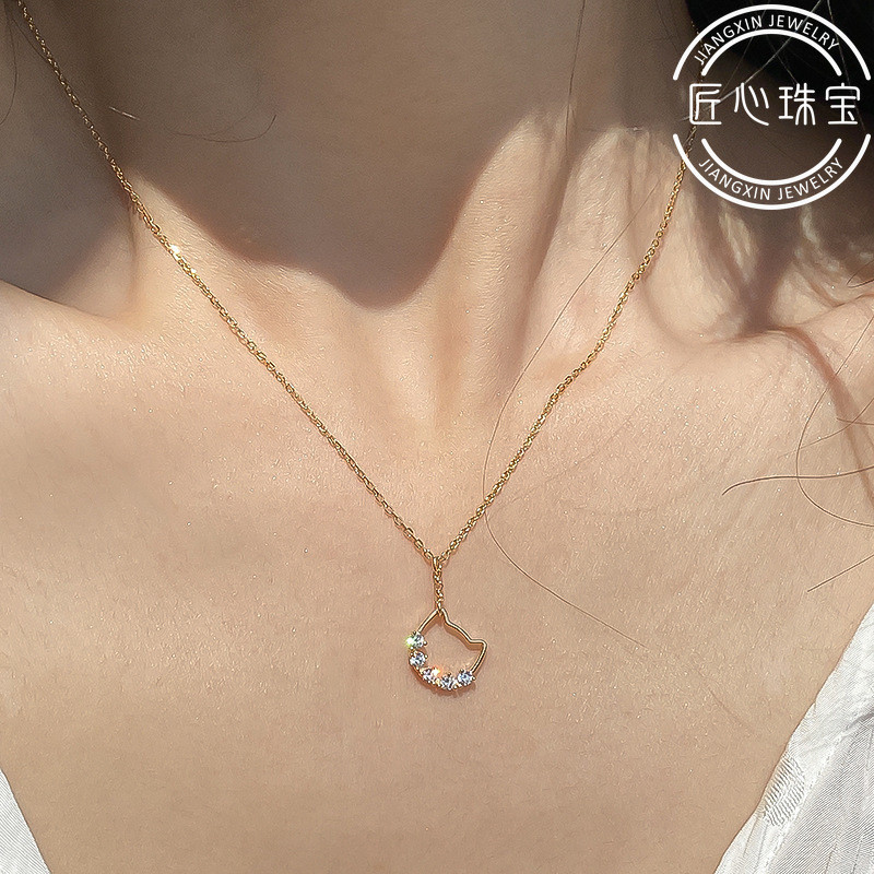 「匠心·純銀項鍊」S925純銀鍍14K金 鑲鑽吊墜項鍊 輕奢簡約小眾設計感鎖骨鏈 女XZM | 蝦皮購物