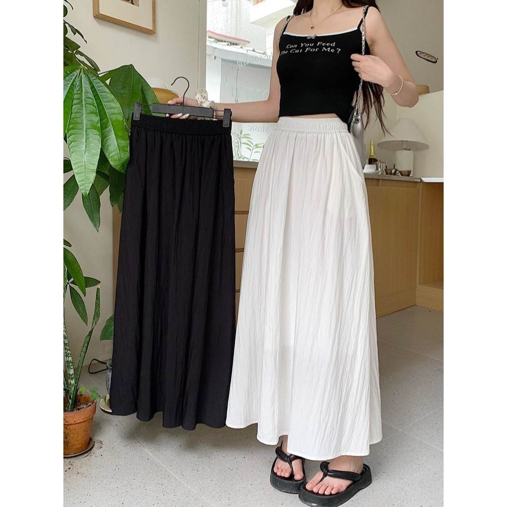 L-4XL 大尺碼女裝胖mm夏裝新款2024百搭顯腿長A字裙垂墜感A遮胯小眾半身裙 | 蝦皮購物