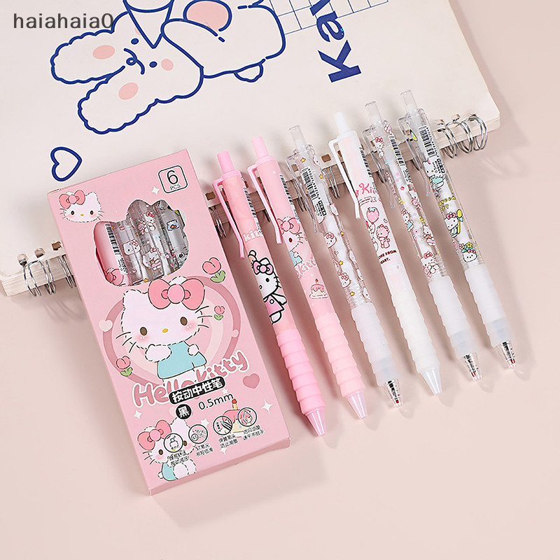 [HAI] 6 支卡通三麗鷗中性筆卡哇伊 Hello Kitty Wrig Smooth 0.5 毫米黑色考試筆創意按壓 | 蝦皮購物