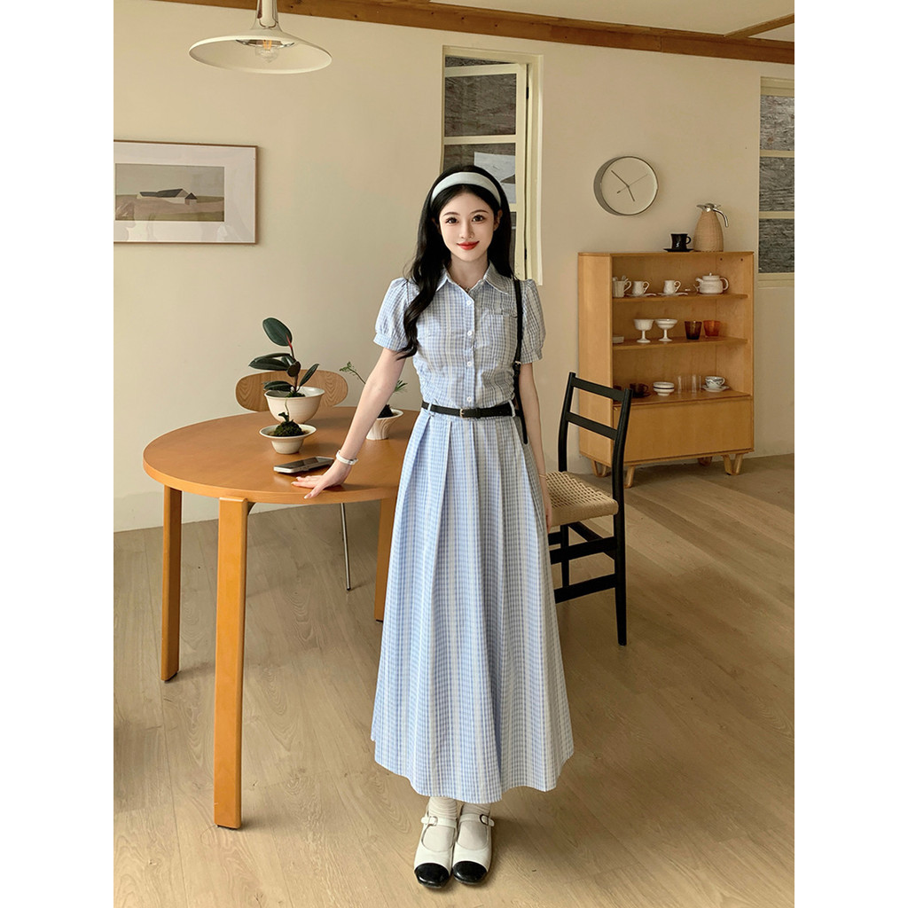 實拍韓版胖MM大碼女裝『50-100㎏可穿』L-4XL夏季新款韓係氣質收腰顯瘦條紋短袖襯衫連衣裙胖妹妹修身顯瘦連衣裙洋裝 | 蝦皮購物