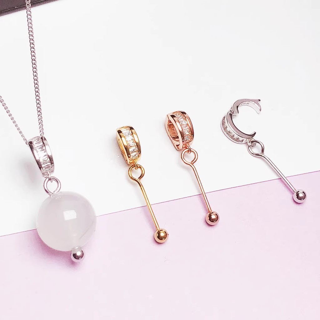 S925純銀珍珠吊墜扣DIY 18k鍍金轉移珠扣通用如雨圓珠通孔扣 | 蝦皮購物