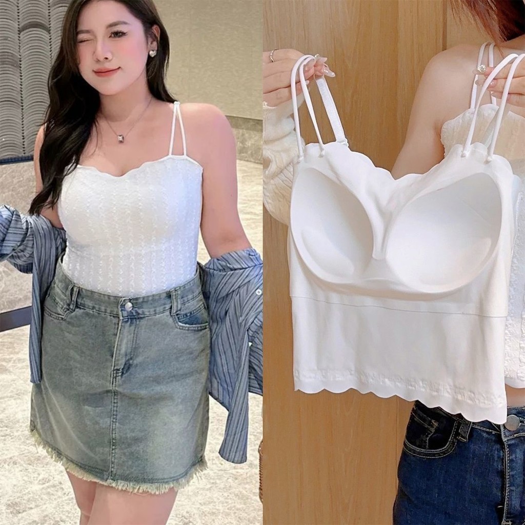 實拍韓版胖MM大碼女裝『40-90㎏可穿』M-4XL大碼純慾芒果固定盃短上衣帶胸墊內衣小背心百搭弔帶外穿內搭 | 蝦皮購物