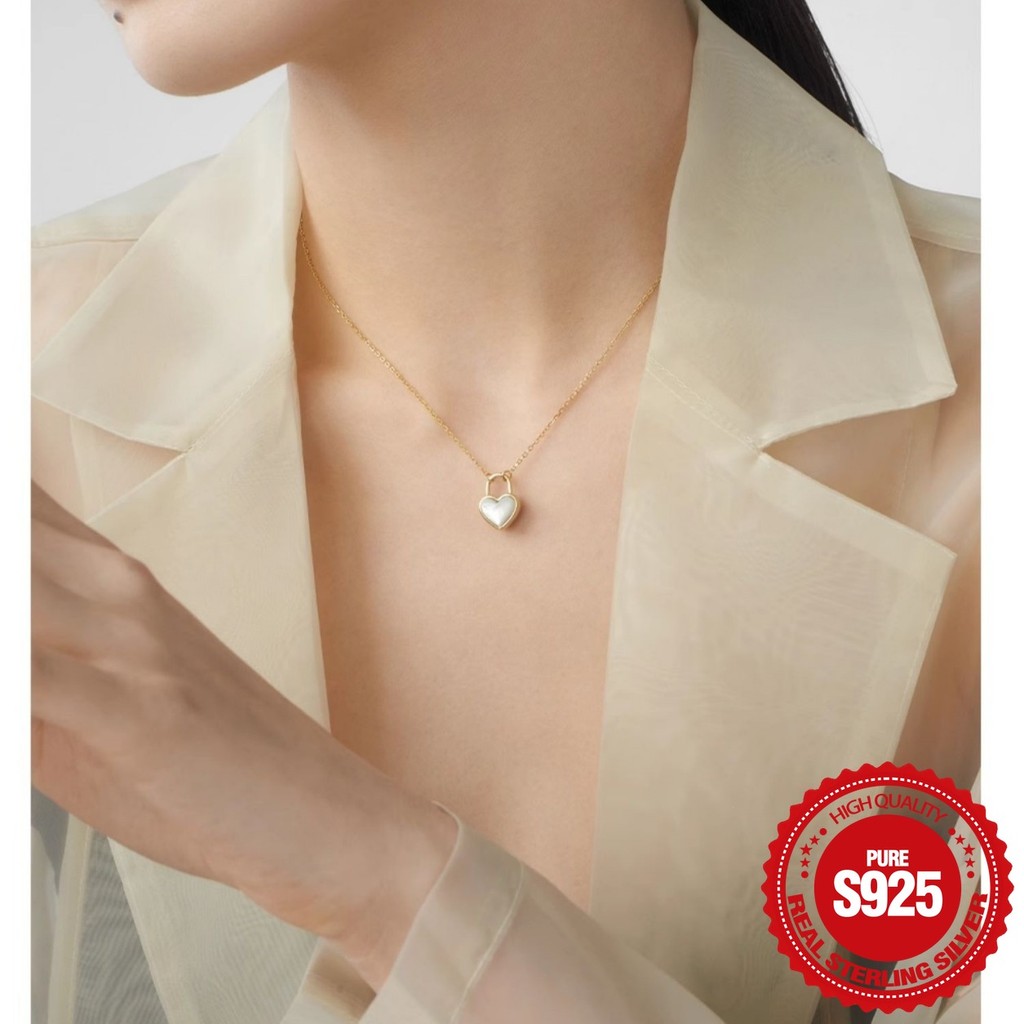 「匠心·純銀項鍊」S925銀鍍14K金 孔雀石貝殼愛心項鍊 女輕奢小眾鎖骨鏈高級感項鍊 XZM | 蝦皮購物