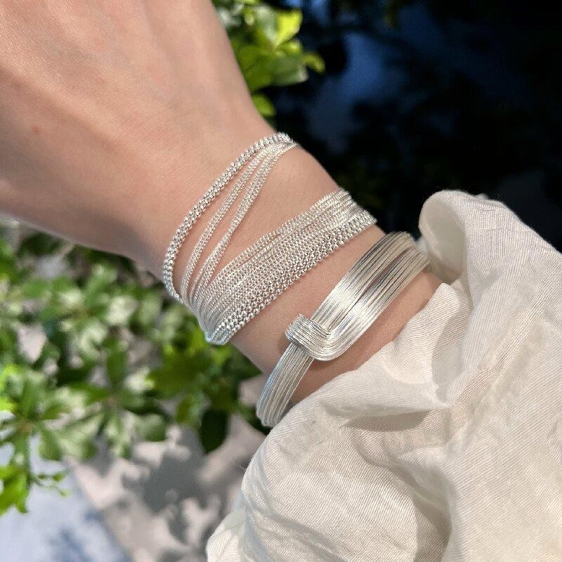 原創s925純銀細款閃亮推拉拉絲手鐲女輕奢氣質高級感手環手鏈銀飾{Umi尤米} | 蝦皮購物