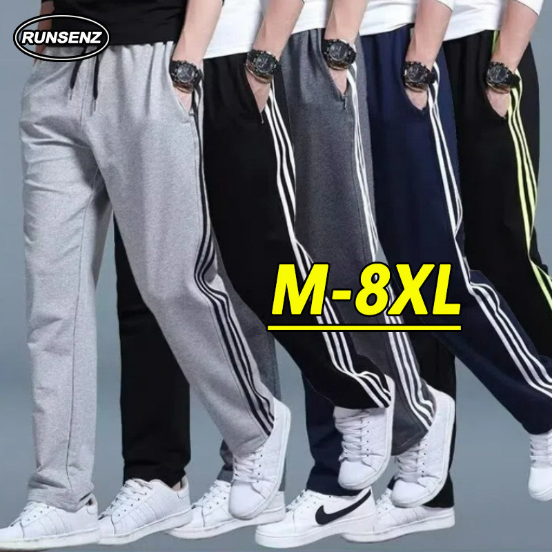 M-8XL 韓系大尺碼直筒褲男 條紋運動褲 男生休閒褲 春秋季長褲 鬆緊腰抽繩綁帶 加大尺碼慢跑褲 | 蝦皮購物