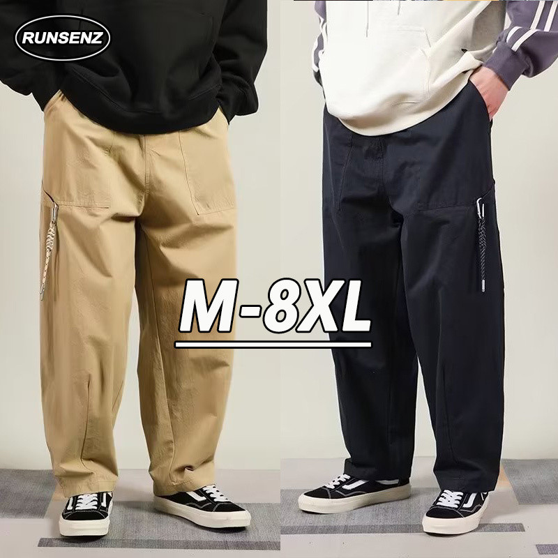 M-8XL 日系簡約大尺碼工裝褲男 寬褲 基本款休閒褲 男生闊腿長褲 胖哥穿搭 鬆緊繩 加大尺碼工作褲 | 蝦皮購物