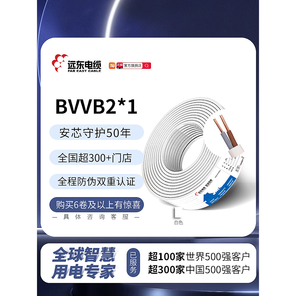 遠東電纜BVVB2*1平方家裝國標2芯照明銅芯明裝外護套電線【硬線】 | 蝦皮購物