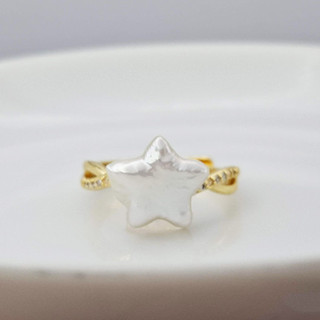 阿姬寶>DA249-巴洛克星星珍珠-18K包金銅鍍真金交叉優美線條感戒指-五角星天然淡水珍珠-GA1764 | 蝦皮購物