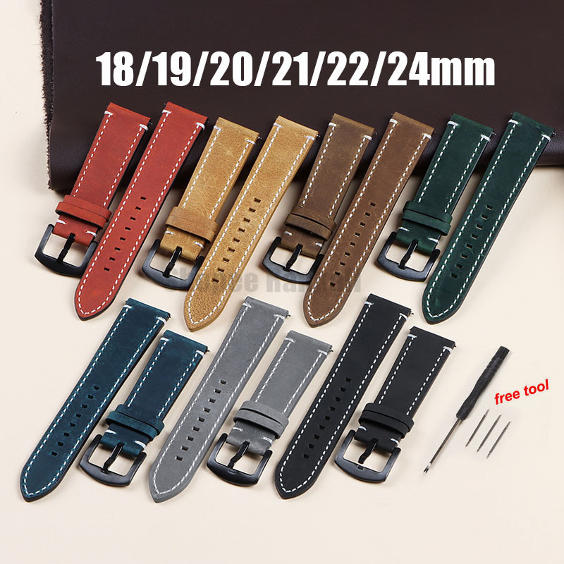 商務錶帶 18mm 19mm 20mm 21mm 22mm 24mm 真皮錶帶女士男士通用皮帶手鍊 | 蝦皮購物