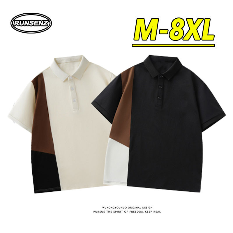 M-8XL 韓版潮流拼接撞色短袖Polo衫男 大尺碼上衣 休閒寬鬆男生T恤 Oversize 加大尺碼短t | 蝦皮購物