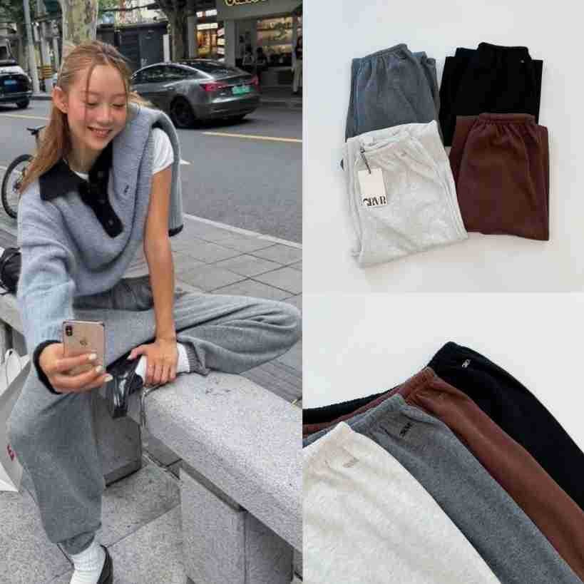 【Sr-studio】格羅夫2024運動風鬆緊腰寬鬆針織綁腿運動褲女FTJM | 蝦皮購物