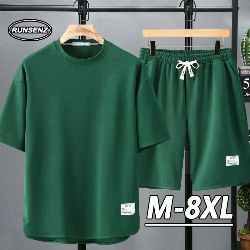 M-8XL 韓版簡約大尺碼運動套裝男 短袖T恤+ 短褲 兩件式套裝 男生休閒套裝 oversize 寬鬆加大尺碼 | 蝦皮購物