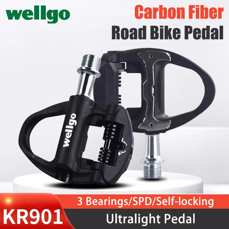 Wellgo 公路自行車碳纖維自鎖踏板超輕 3 軸承適用於 Shimano SPD 系統 KR901 | 蝦皮購物