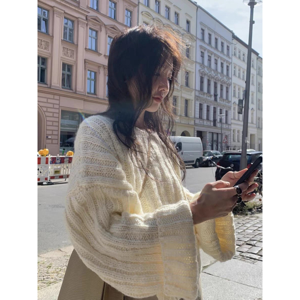 【Sr-studio】smoothmood 2024韓國東大門寬鬆毛衣圓領針織衫奧比 | 蝦皮購物