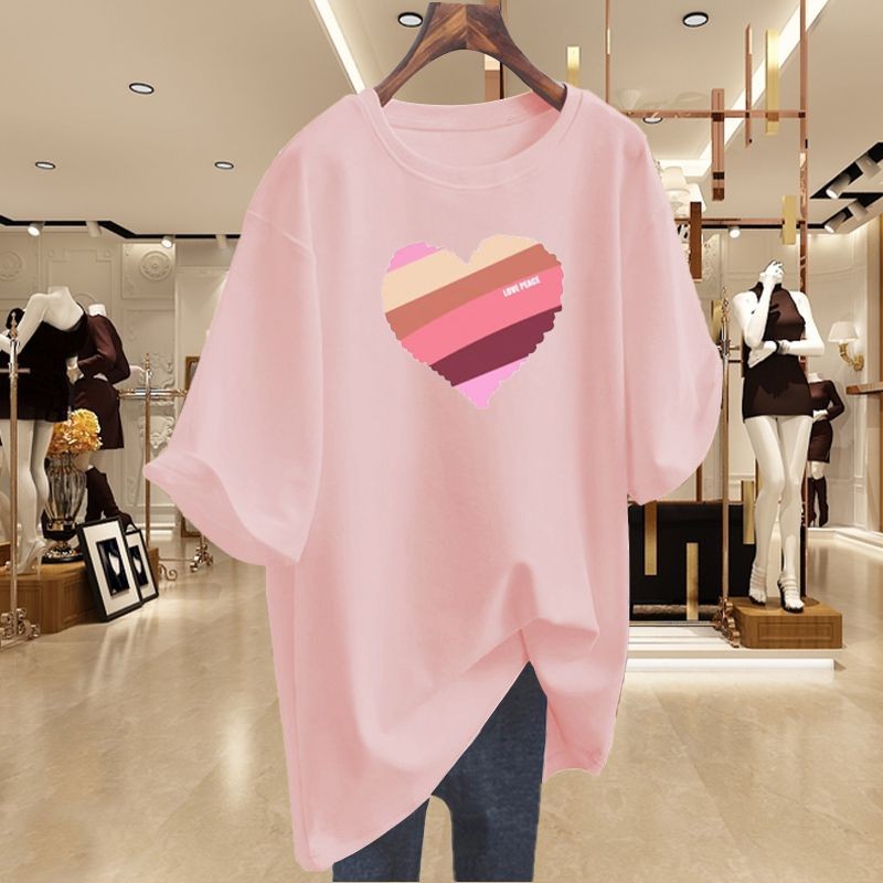 胖胖美依 大碼T恤 短袖上衣 大學T M-5XL純棉巧克力愛心質感寬鬆短袖t大碼中長款ins潮牌上衣-6067. | 蝦皮購物