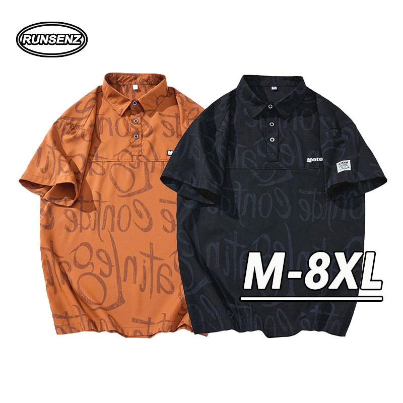 M-8XL 韓系復古大尺碼短袖Polo衫男 滿版印花 休閒寬鬆五分袖上衣 男生T恤 高級男裝 加大尺碼 | 蝦皮購物