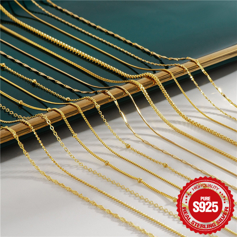 「匠心·DIY純銀項鍊」45~60cm長鏈 S925純銀項鍊 鍍18K金銀鏈 十字鏈 水波鏈 盒子側身鏈 鎖骨鏈 BKL | 蝦皮購物