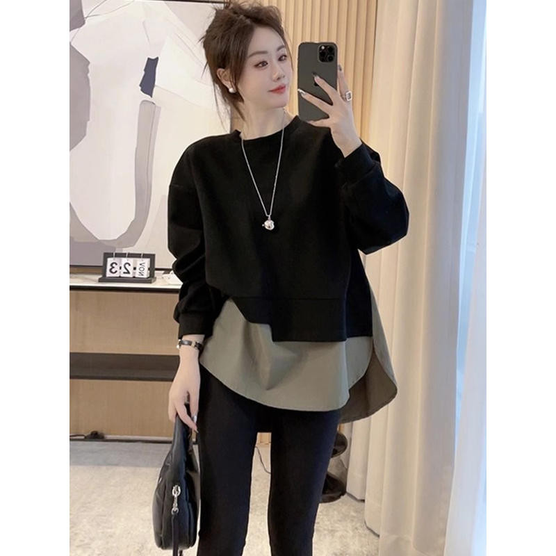 M-5XL大尺碼衛衣女春秋款大碼胖mm假兩件寬鬆休閒衬衫時尚外穿長袖上衣300斤 | 蝦皮購物