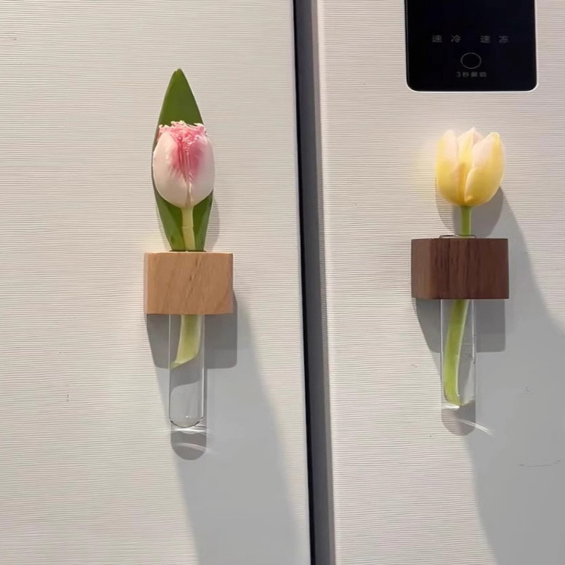 現貨 冰箱貼 現貨 冰箱貼 實木插花器 磁吸冰箱貼 DIY氛圍創意裝飾 磁貼試管 zakka花瓶高級感 | 蝦皮購物