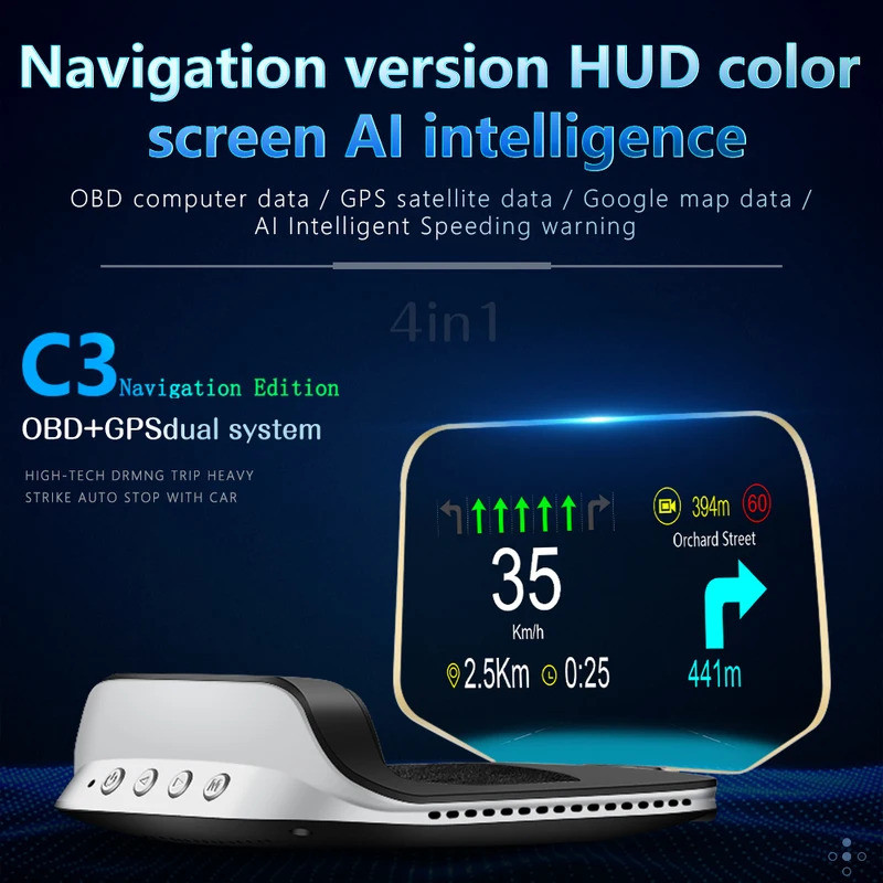 HUD C3 Plus 導航版 OBD2 GPS 汽車投影儀顯示速度油耗電子汽車配件 | 蝦皮購物