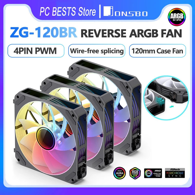 Jonsbo ZG-120 ZG-120BR反嚮外殻風扇無綫拚接側光導5v ARGB PWM 120mm中央處理器冷卻風 | 蝦皮購物