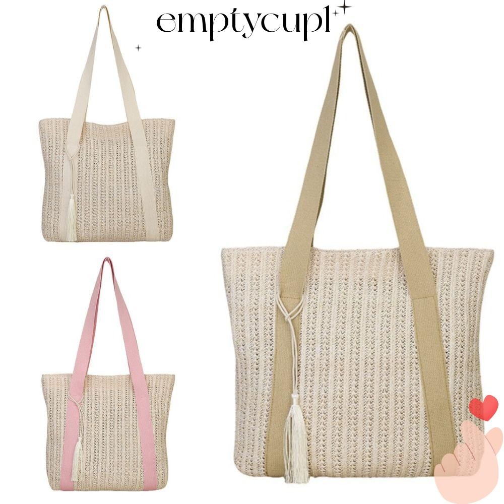 EMPTYCUP編織草編袋,草編方形手提袋,休閒的大容量度假沙灘包女士款 | 蝦皮購物