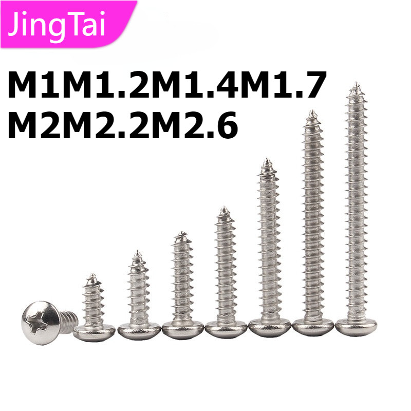 【JTZB】304不鏽鋼自攻螺絲 圓頭十字自攻絲螺釘 M1M1.2M1.4M1.7M2M2.2M2.6尖尾大頭螺絲 | 蝦皮購物